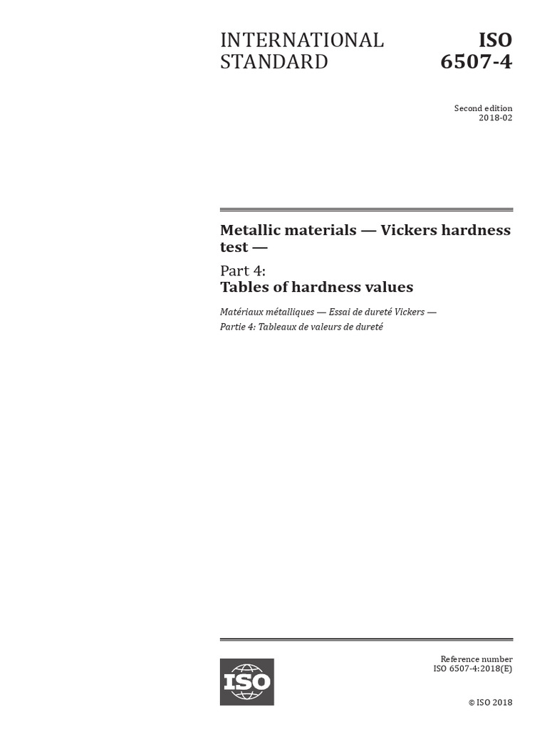 ISO - 6507 - 4 - Table of Hardness Values | PDF | International ...