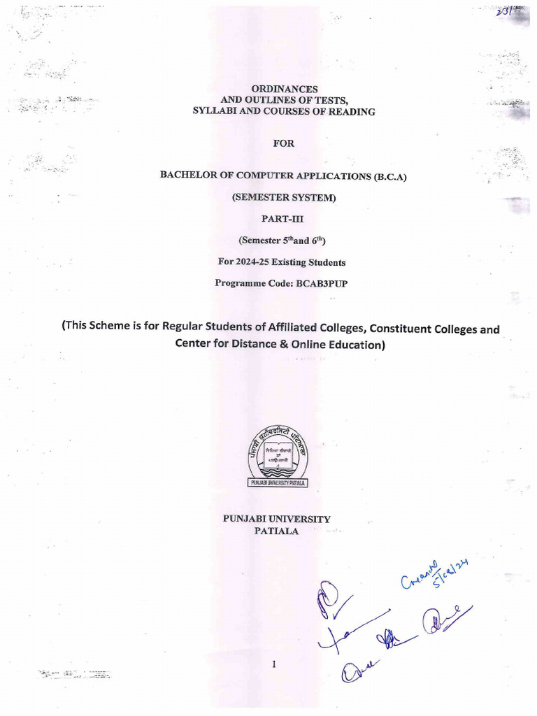 Bca Part - III (Semester V and Vi) Session 2024 - 25 Existing Students ...