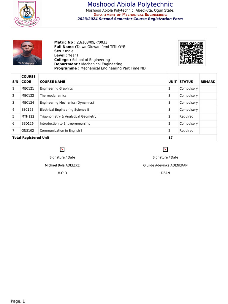 Course Registration Form | PDF