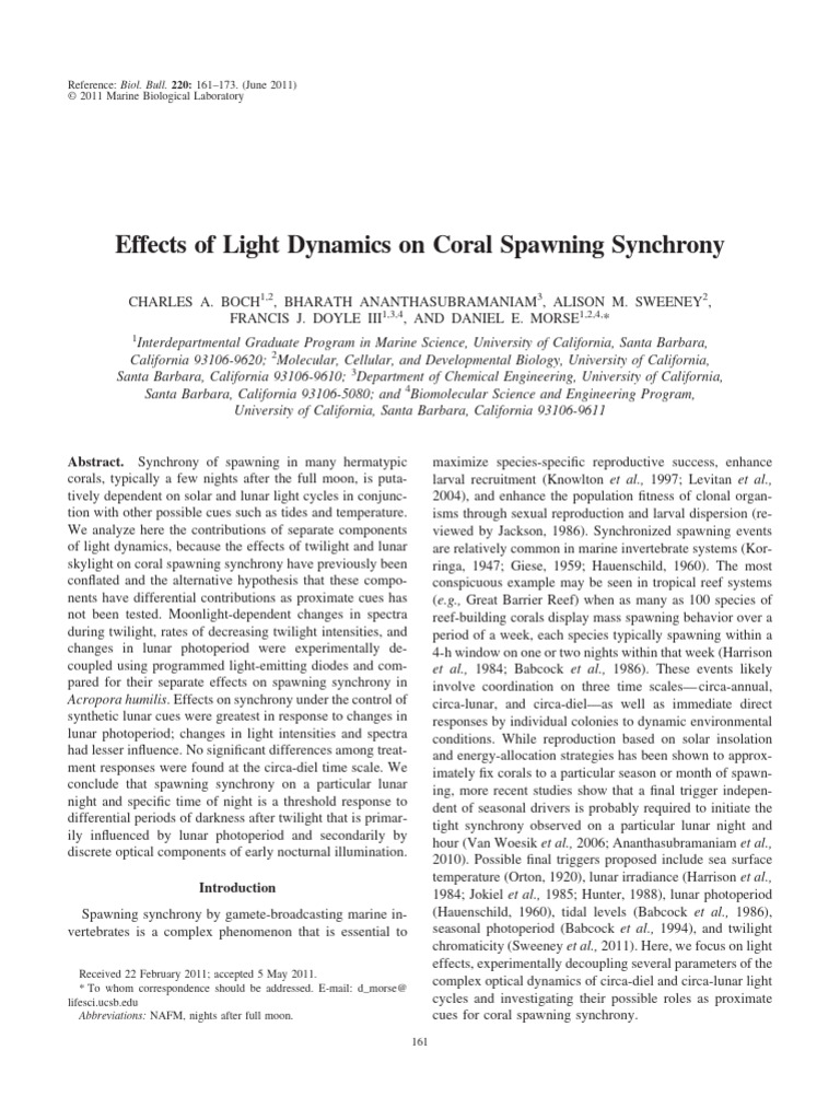 Effects of Light Dynamics On Coral Spawning Synchrony | PDF | Coral ...
