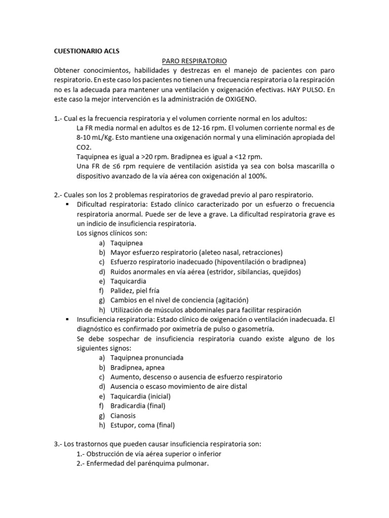 Guía ACLS: Manejo del Paro Respiratorio | PDF | Especialidades Medicas ...