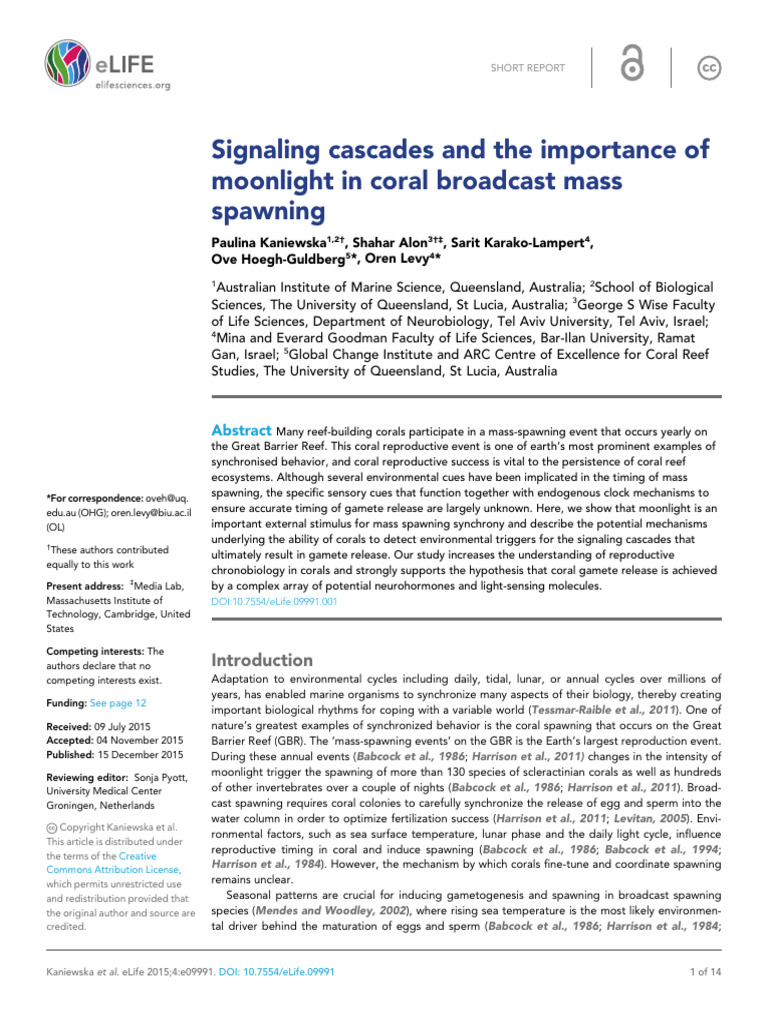 Signaling Cascades and The Importance of Moonlight in Coral Broadcast ...