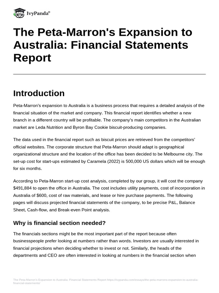 The Peta Marrons Expansion To Australia Financial Statements | PDF ...