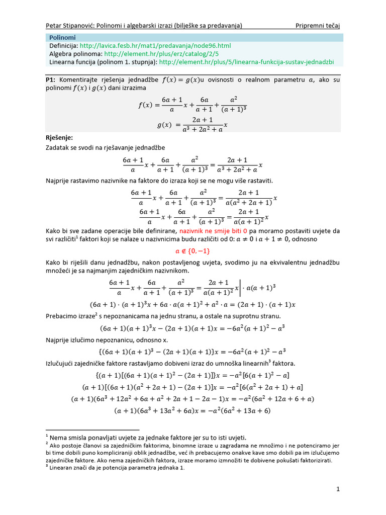 4.1.polinomi I Algebarski Izrazi | PDF