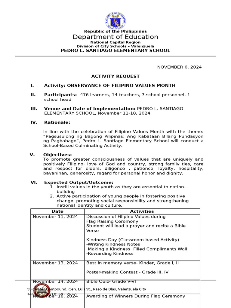 Filipino Values Month Activities 2024 | PDF