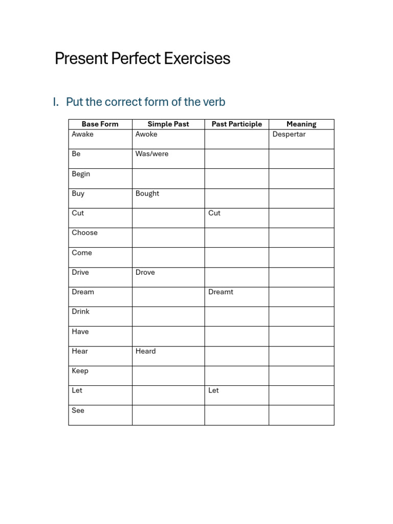 Present Perfect Exercises - Inglês 2 | PDF | Syntax | Linguistics