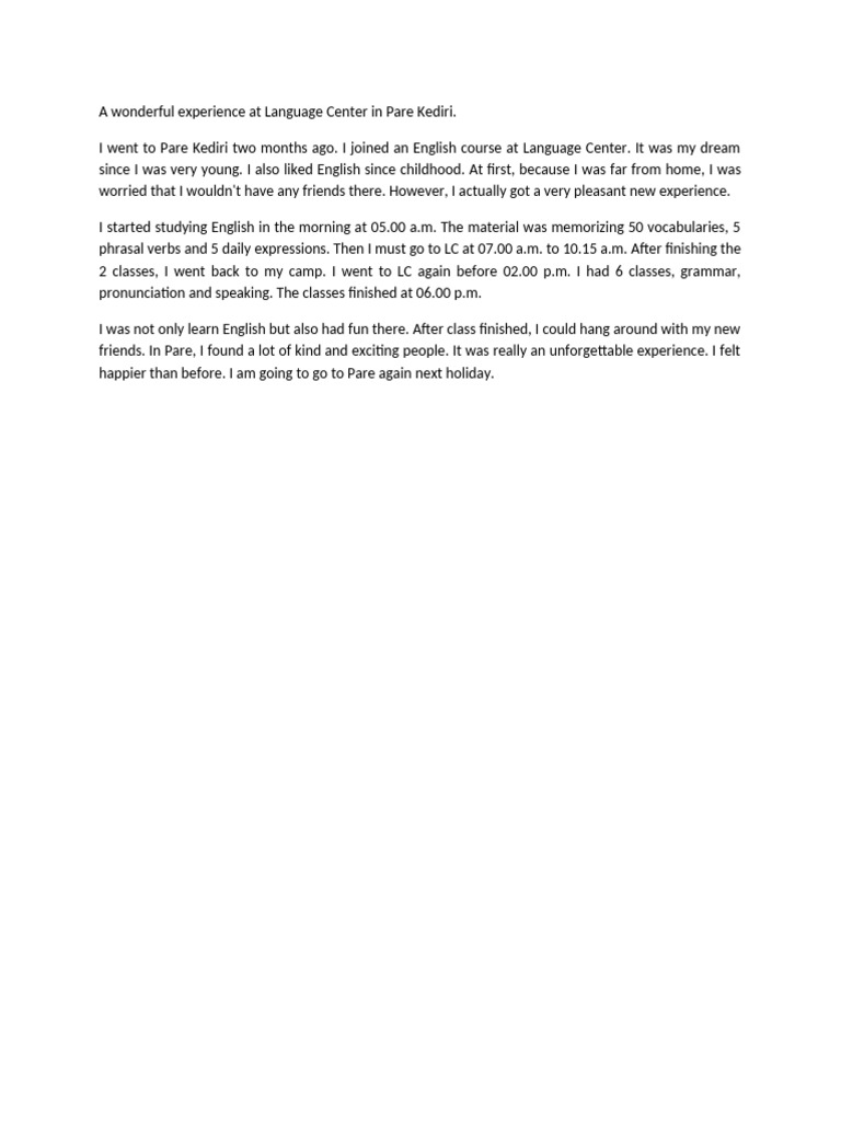 An Extraordinary Experience at Language Center in Pare Kediri | PDF