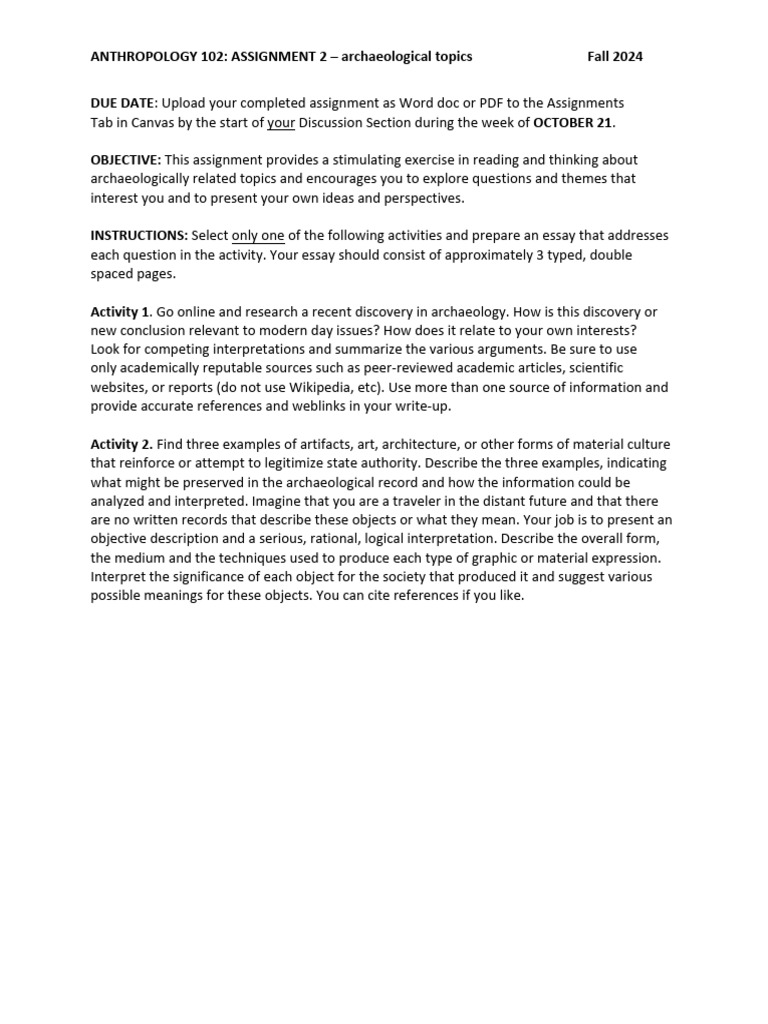 Anthro 102 Assignment 2 Fall 2024 | PDF | Social Science