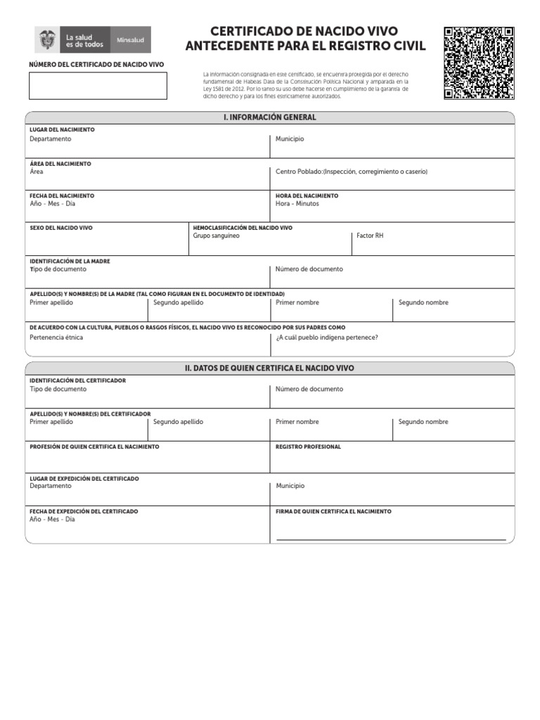Certificado de Nacido Vivo Antecedente para El Registro Civil | PDF | Documento de identidad ...