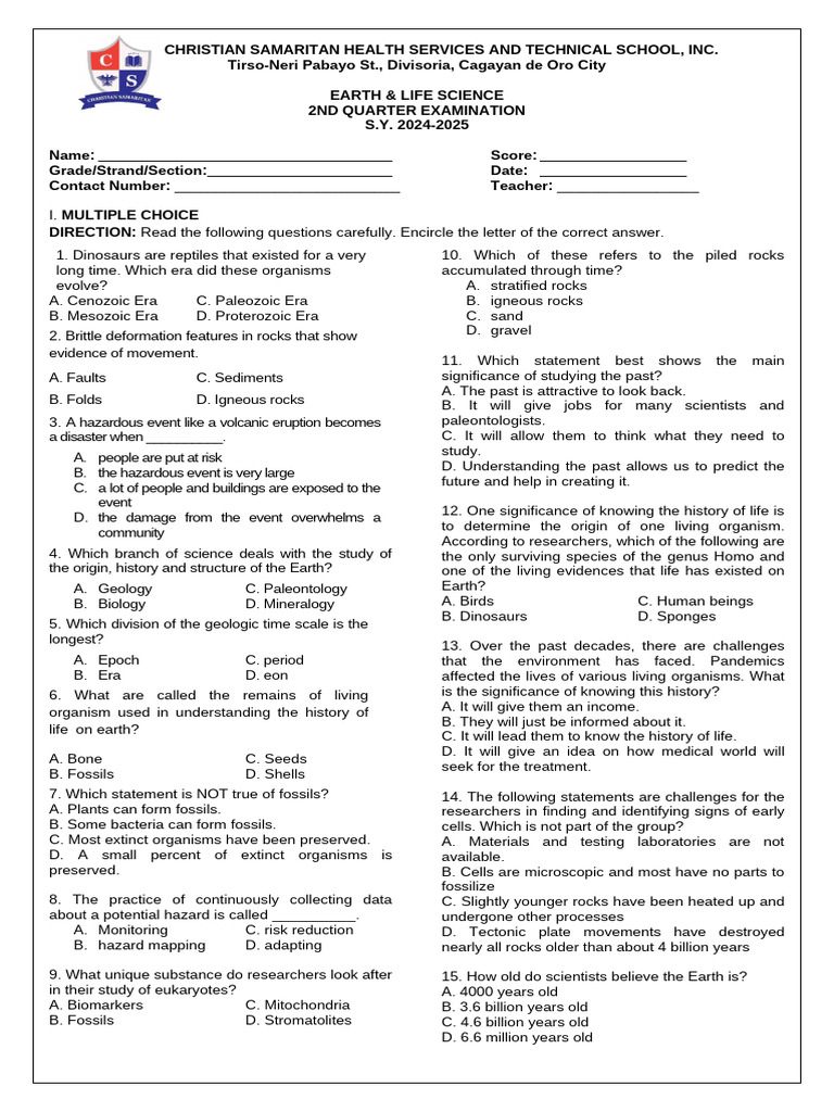 2ND Quarter Exam Earth Life Science Earth Science - Final | PDF ...