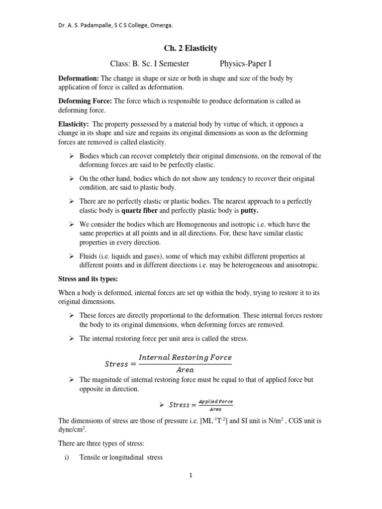 Understanding Elasticity in Physics | PDF | Elasticity (Physics ...