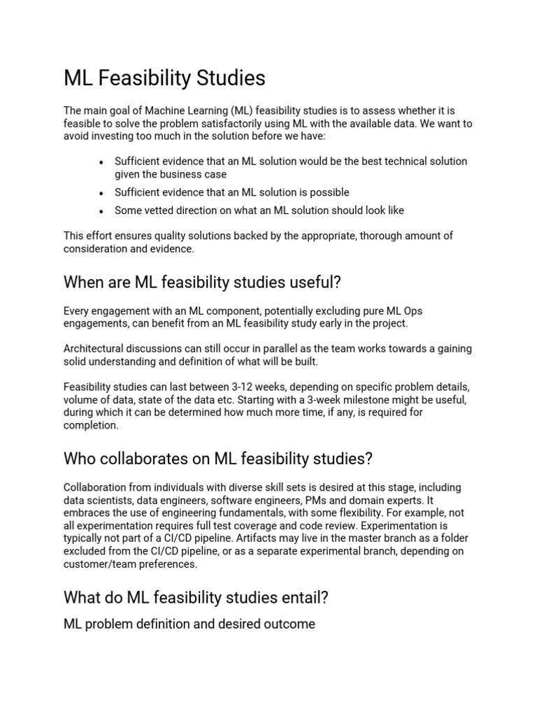 ML Feasability Studies | PDF | Feasibility Study | Hypothesis