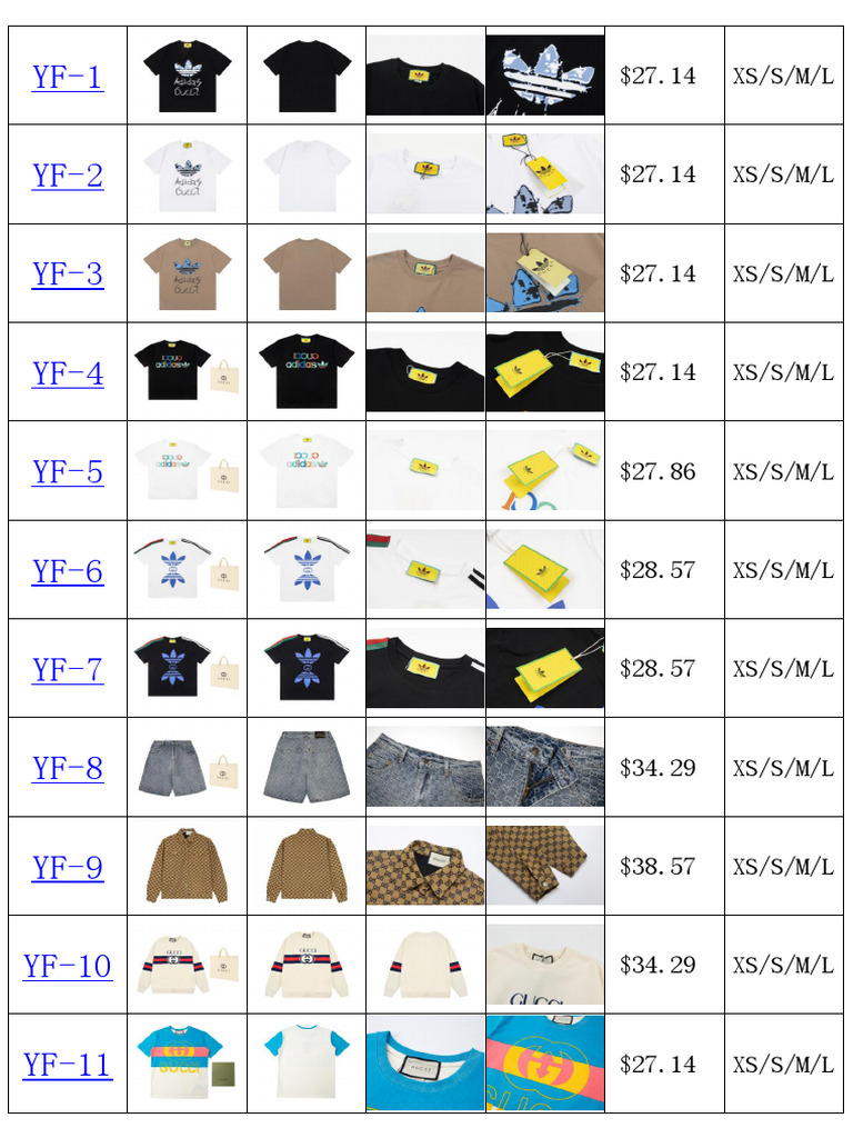 YF Clothing Line Price List | PDF