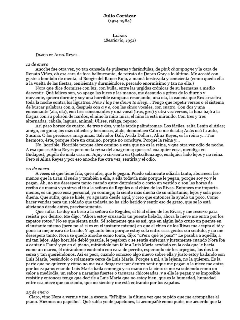 Julio Cort Zar Lejana - Docx 1 | PDF