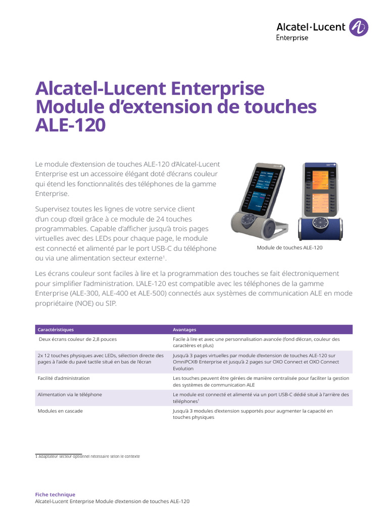 Alcatel Lucent Enterprise Ale 120 Key Expansion Module Datasheet FR ...