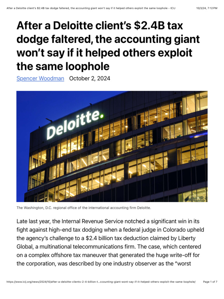 Deloitte's Role in $2.4B Tax Dodge | PDF | Tax Avoidance | Taxes