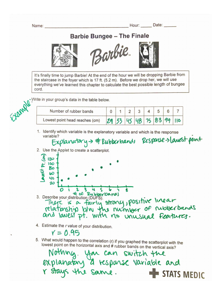 Stats Medic - AP Stats - Barbie Bungee The Finale CED - Answer Key | PDF