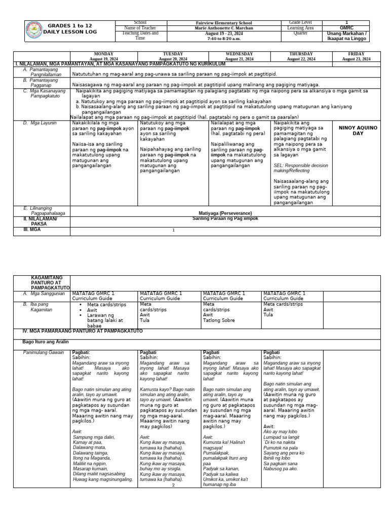 LE GMRC-1 Q1 Week3 V.3-Week-4 | PDF