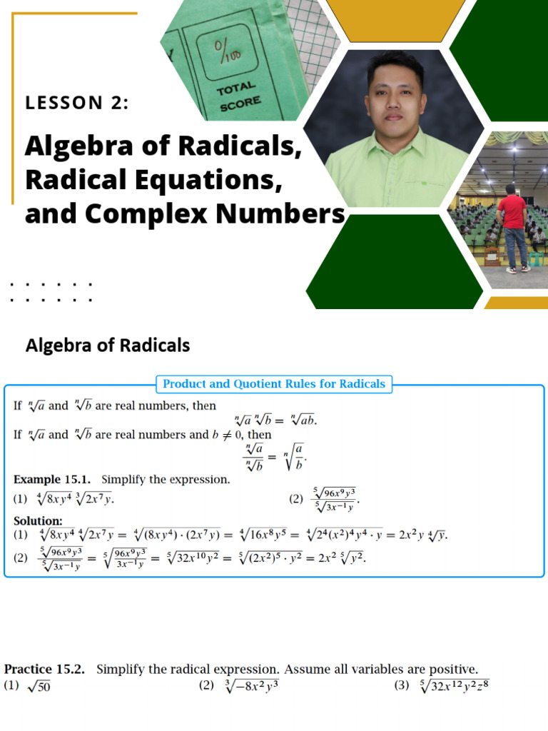 Lesson 2:: Algebra of Radicals, Radical Equations, and Complex Numbers ...
