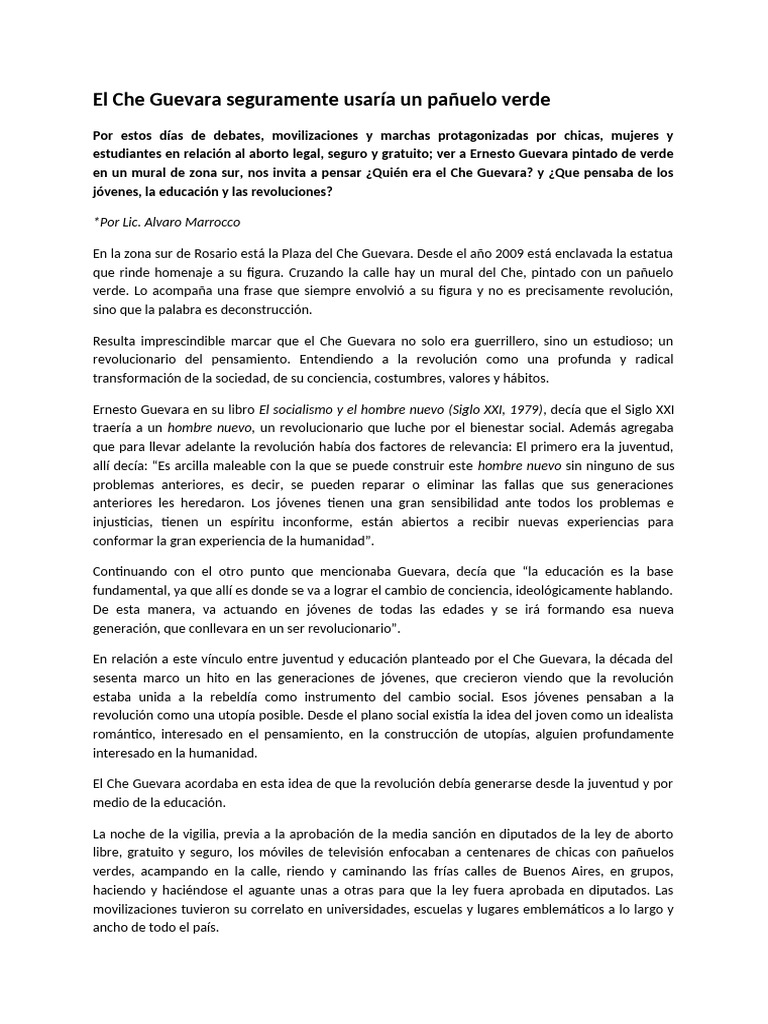 El Che Guevara, Seguramente Llevaria Un Pañuelo Verde (Autoguardado ...