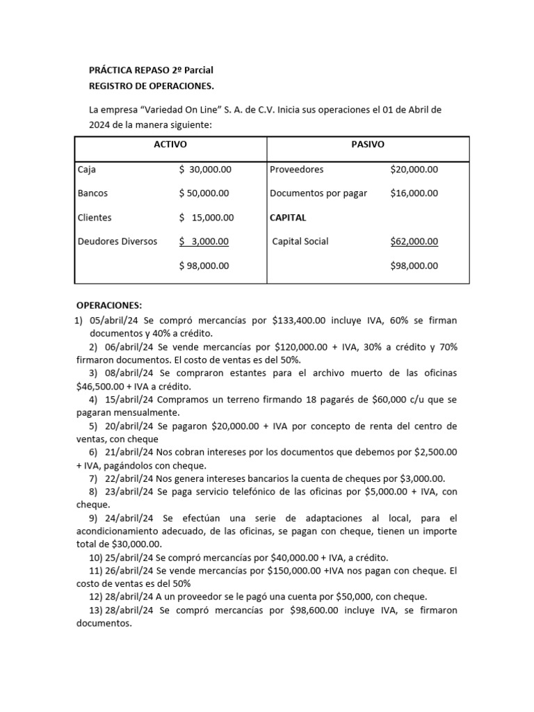 Práctica Repaso 2º Parcial | PDF | Cheque | Bancos