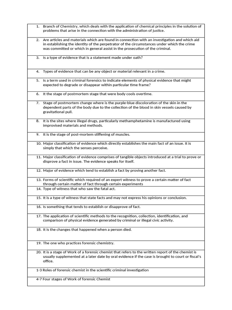 Quiz in Forensic Chemistry | PDF | Evidence | Forensic Science