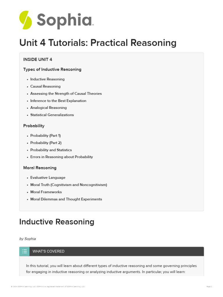 Unit 4 Tutorials Practical Reasoning | PDF | Argument | Inductive Reasoning