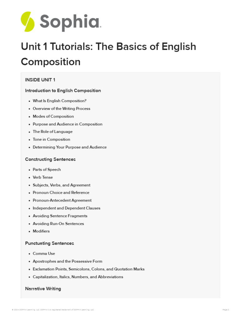 Unit 1 Tutorials The Basics of English Composition | PDF | English ... Unit 1 Tutorials The Basics of English Composition | PDF | English ...