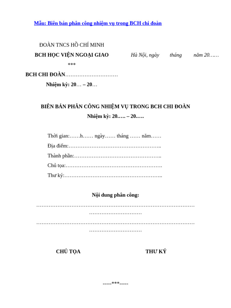 13 - Mau Bien Ban Phan Cong Nhiem Vu BCH | PDF