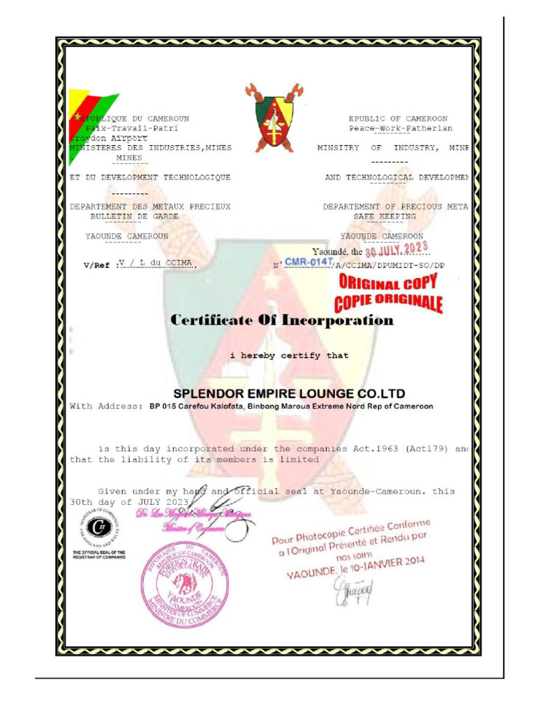 Certificate of Incoporation | PDF