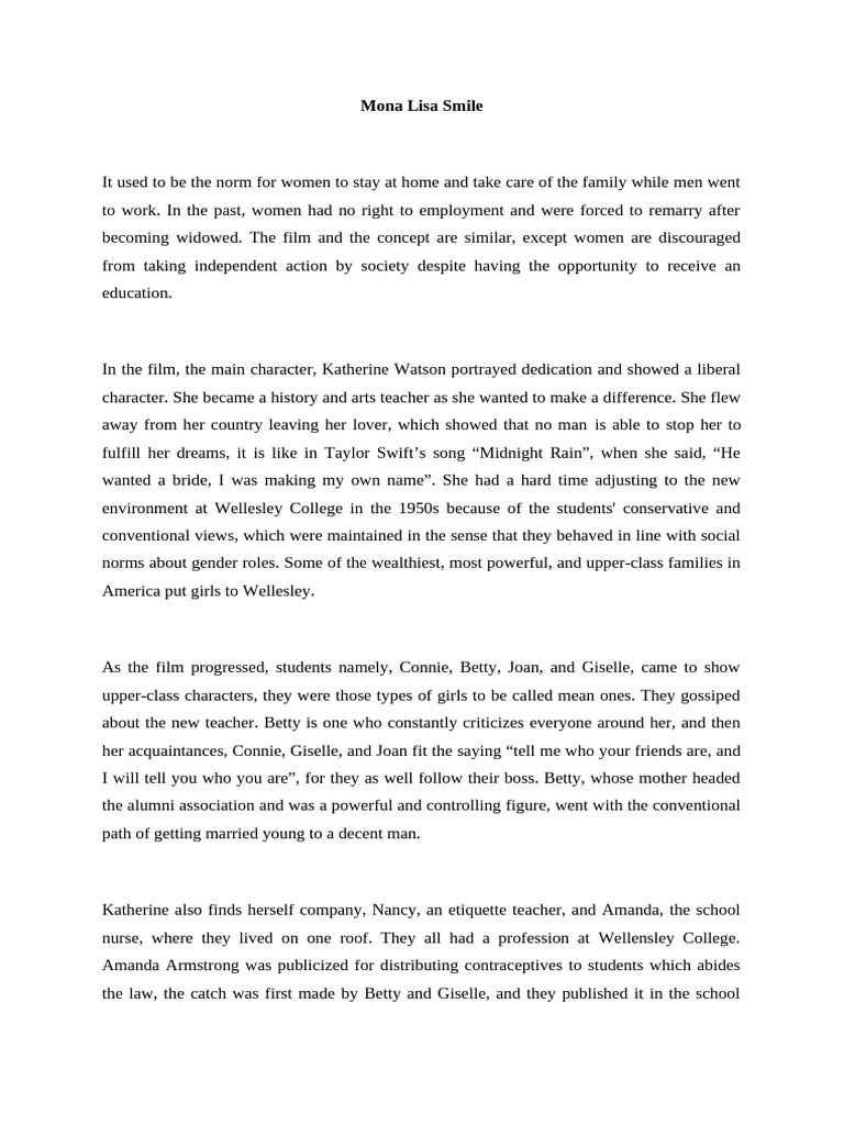 Analyzing Women's Independence in "Mona Lisa Smile" | PDF | Mystery ...