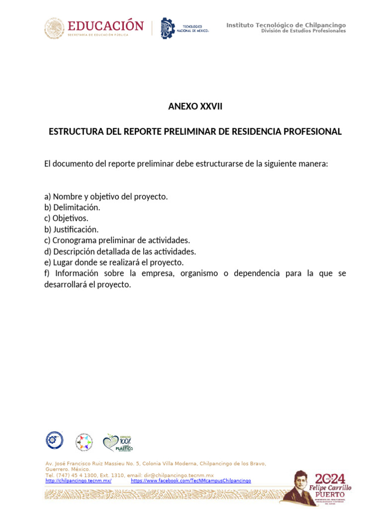 OK Estructura Del Reporte PReliminar Anexo XXVII | PDF