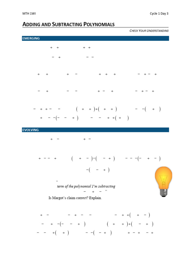 1-3 Adding and Subtracting Polynomials CYU | PDF | Abstract Algebra ...
