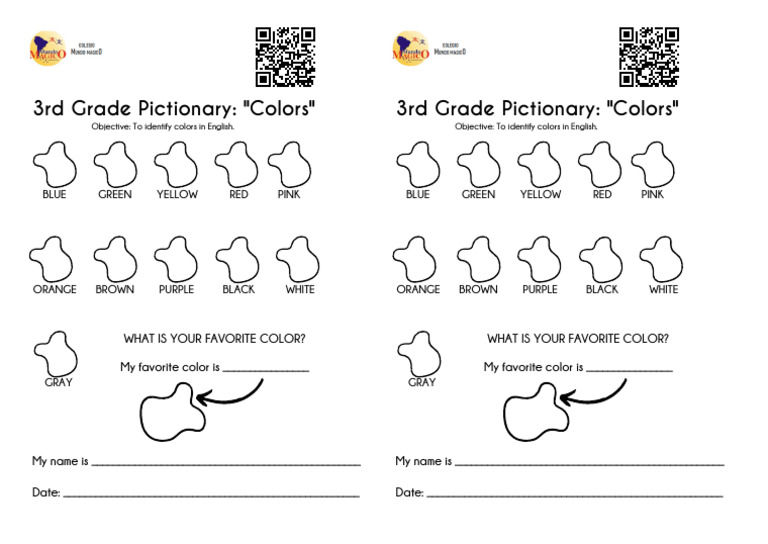 3rd Grade Pictionary: "Colors" 3rd Grade Pictionary: "Colors" | PDF