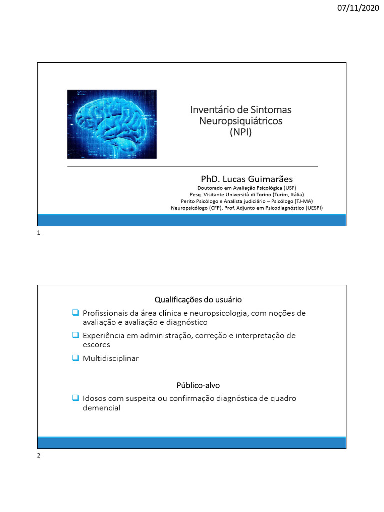 Slides NPI | PDF | Neuropsiquiatria | Neuropsicologia