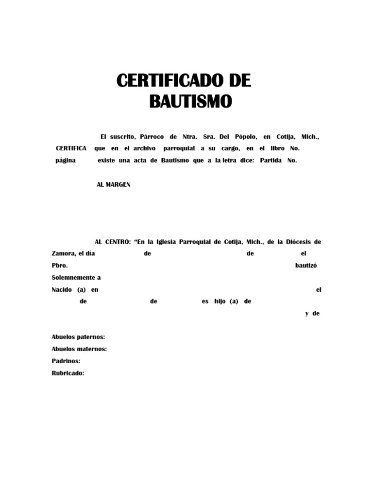 Certificado de Bautismo Católico | PDF