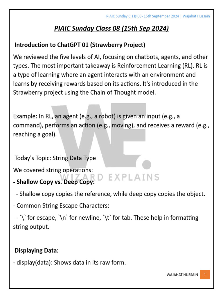 Piaic Sunday Class 08, 15th Sep | PDF | Boolean Data Type | Computer ...