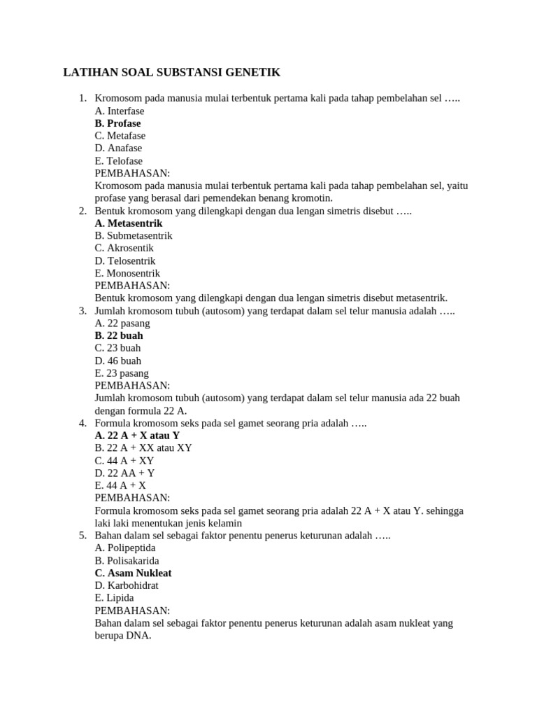 Latihan Soal Substansi Genetik | PDF | Sains & Matematika