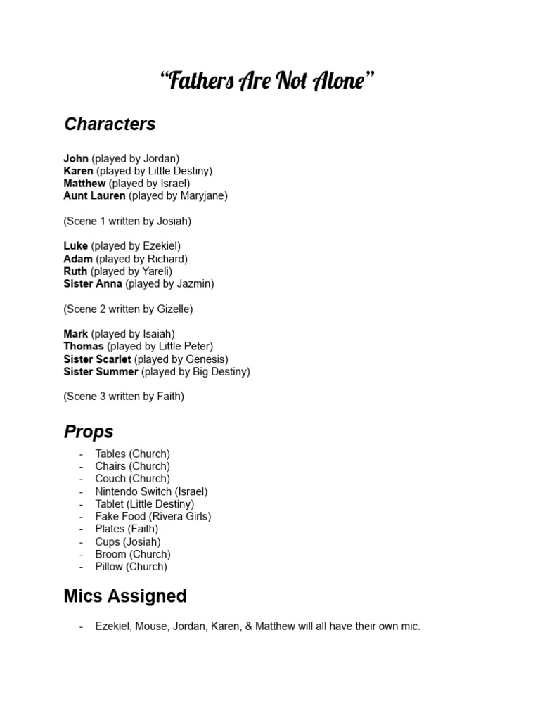 Father's Are Not Alone - Skit Script | PDF | Gospel Of Matthew | Prayer