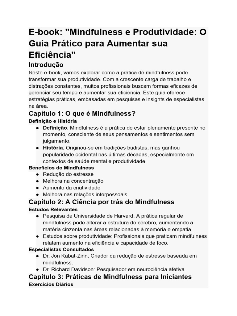 E-Book - Mindfulness e Produtividade - O Guia Prático para Aumentar Sua Eficiência | PDF ...