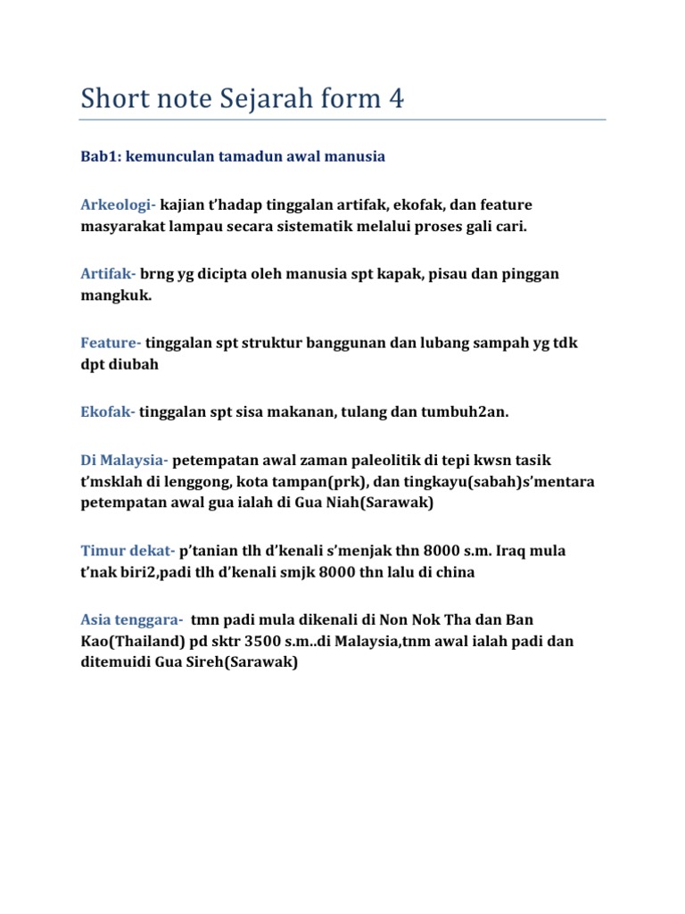 Short Note Sejarah Form 4 | PDF