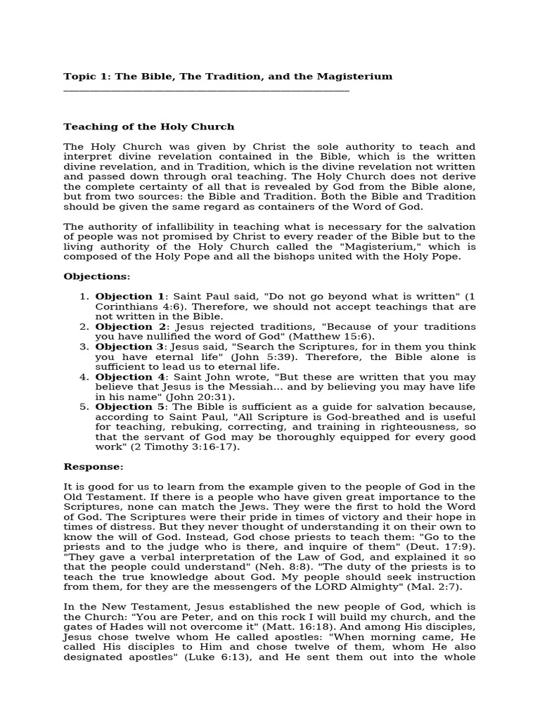 Topic 1 - Bible, Tradition and Magisterium | PDF | God The Father ...
