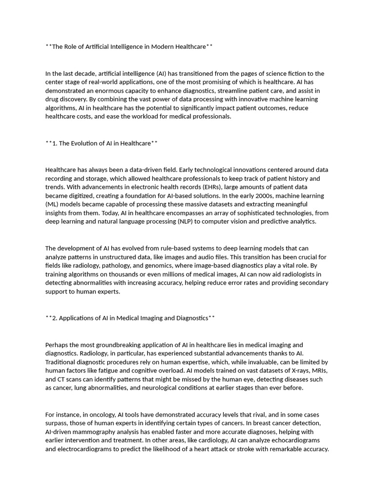 The Role of Artificial Intelligence in Modern Healthcare | PDF ...