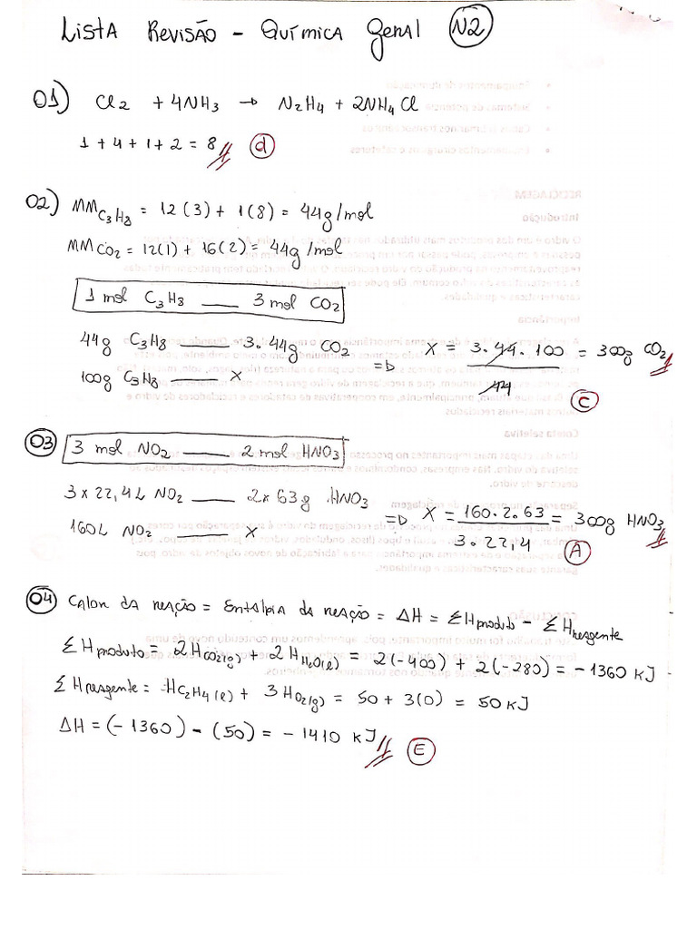 Lista Revisao n2 Gabarito | PDF Lista Revisao n2 Gabarito | PDF