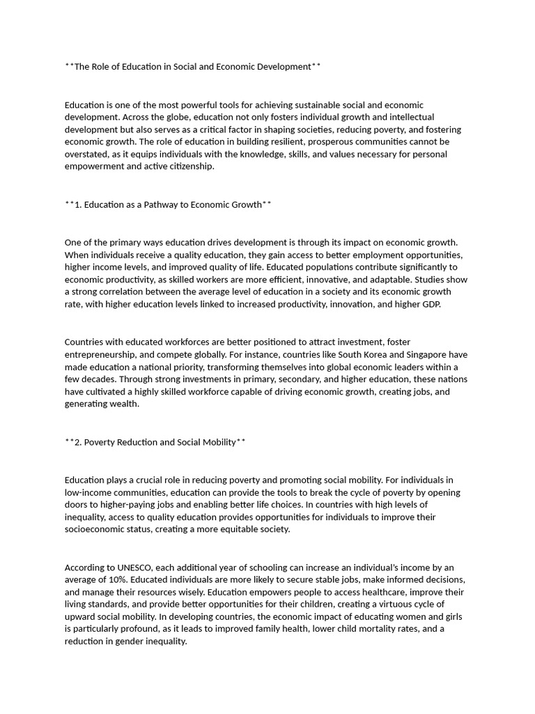 The Role of Education in Social and Economic Development | PDF ...