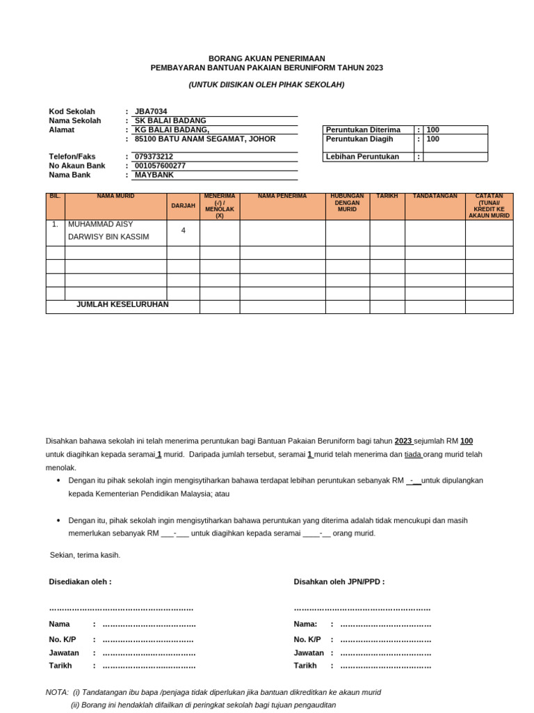 Borang Akuan Penerimaan Kwapm Kecemasan | PDF