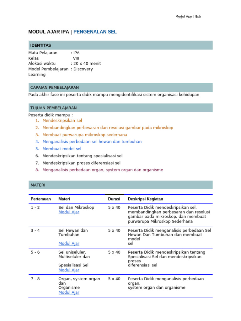 Modul Ajar IPA: Pengenalan Sel dan Mikroskop | PDF | Sains & Matematika
