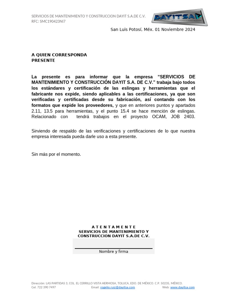 Carta DAYITSA 17.1 Son Aplicables Todas Las Cetificaciones | PDF | Derecho | Tecnología