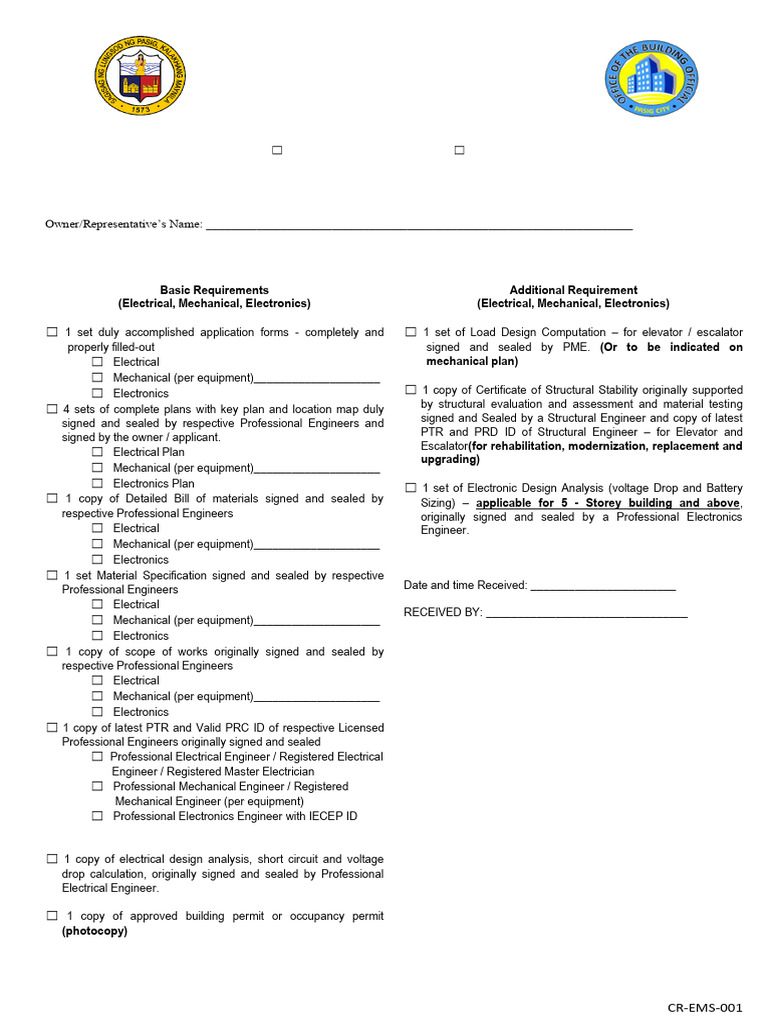 657fdef50422b1702878965CHECKLIST OF REQUIREMENTS - ELECTRICAL, MECHANICAL, ELECTRONICS PERMIT ...