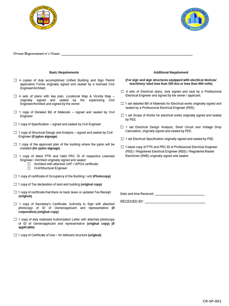 657fde5aec5631702878810CHECKLIST OF REQUIREMENTS - SIGN PERMIT ...